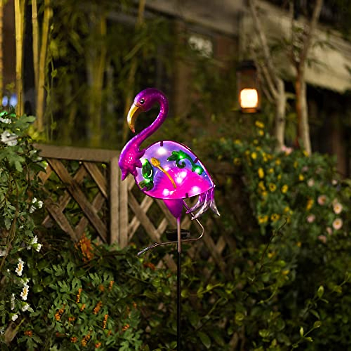 RUILAIYA Flamingo Solar Pathway Lights Outdoor,Garden Stake Decorative Yard Art Metal& Glass Waterproof for Patio Lawn Pathway-8 Lumens