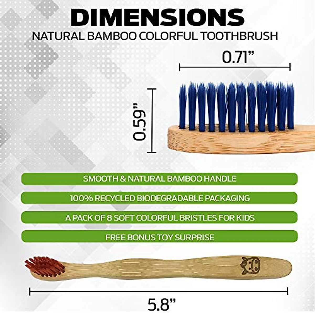 Bamdable Bamboo Wood Toothbrush with Animal Designs | Pack of 8 | Eco-Friendly | Soft Colorful Bristles for Kids