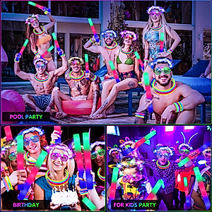 HONLYNE 142 PCS Glow in the Dark Party Supplies, 14PCS Foam Glow Sticks, 14PCS Light Up Headband,14PCS LED Glasses and 100PCS Glow Sticks Bracelets,for Glow Party, New Year, Wedding, Concert, Birthday