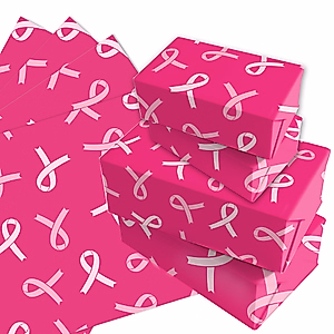 Lide Road Ribbon Pattern Wrapping Paper Set, 8 Sheets Breast Cancer Gift Wrapping Paper Pink Ribbon Wrapping Paper Breast Cancer Awareness Supplies and Decorations Wrapping Paper 20'' x 27''