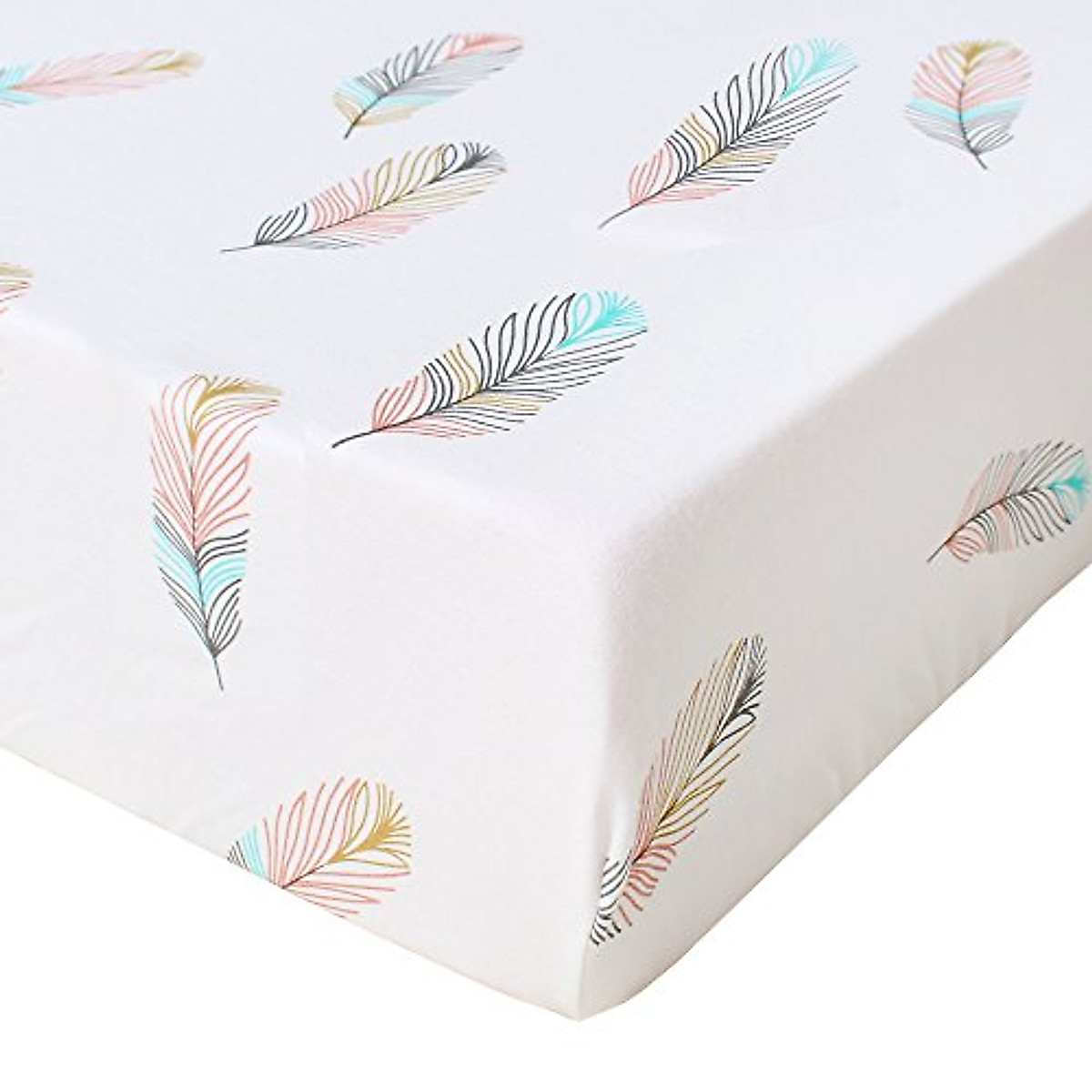 LifeTree Soft Fitted Crib Sheet - Feather Print Premium Cotton Unisex Toddler Bed Sheets for Baby Girls or Baby Boys - Fits Standard Crib Mattress