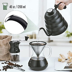 Soulhand Pour Over Kettle with Thermometer | Stovetop Gooseneck Kettle Coffee Pot | Update 3-Layer Stainless Steel Bottom Anti-Rust Design Pour Over Coffee Kettle for Electric, Induction | 40oz/1.2L