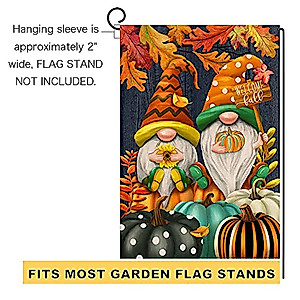 BLKWHT Fall Pumpkin Gnomes Small Garden Flag 12x18 Inch Vertical Double Sided Welcome Halloween Thanksgiving Maple Leaves Burlap Yard Outdoor Decor BW031-18