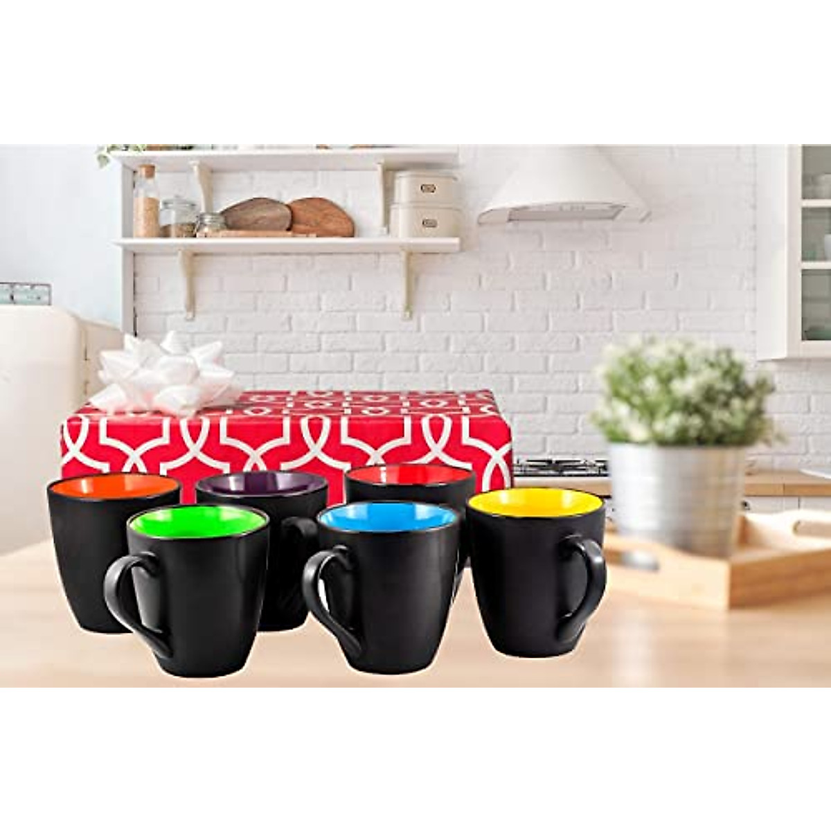 Bruntmor 16 Oz Black Coffee Mugs Set of 6, Large Size Ceramic espresso cups,Microwave safe Coffee Mugs For Your Christmas Gift, Black Coffee, Tea cups