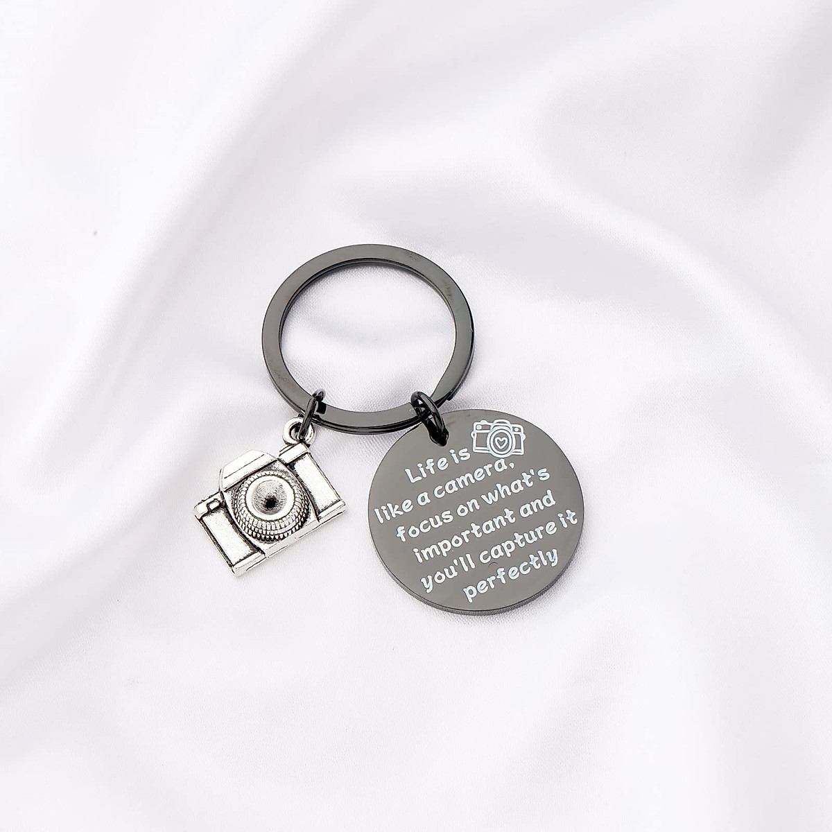 FUSTMW Photographer Gift Camera Charm Keychain Wedding Photographer Gift Camera Gifts (Black)