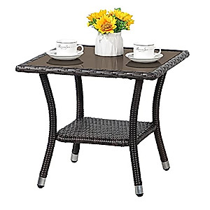 Patiorama Outdoor Aluminum Frame Square Glass Top Wicker Coffee Table, Espresso Brown