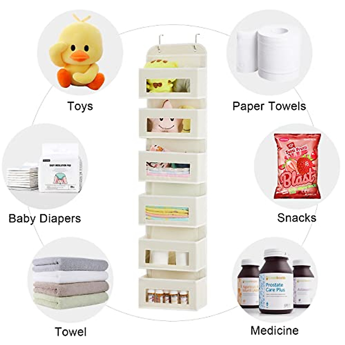 YOUDENOVA Over Door Organizer, 6-Shelf Nursery Hanging Organizers for Baby Essential, Closet Door Organizer for Dorm, Beige