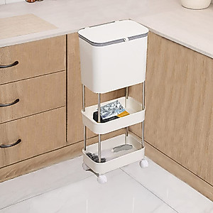 Reliable1st Movable Stackable 3-Layer Trash Can Sorting Garbage Can Household Dry Wet Separation with 25 PCS Drawstring Trash Bags for Kitchen Bathroom & Bedroom, 24L / 6 Gallon , White