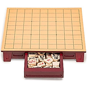 Yellow Mountain Imports Shogi Japanese Chess Game Set - Wooden Board with Drawers and Traditional Koma Playing Pieces