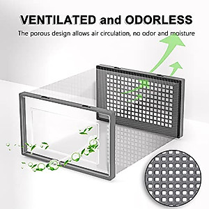 Kuject Shoe Organizer Storage Boxes for Closet 12 Packs Dark Grey, Slot-Lock Design Stackable Clear Plastic Shoe Storage Bins, Shoe Storage Containers for Entryway, Closet Floor, Drop Front