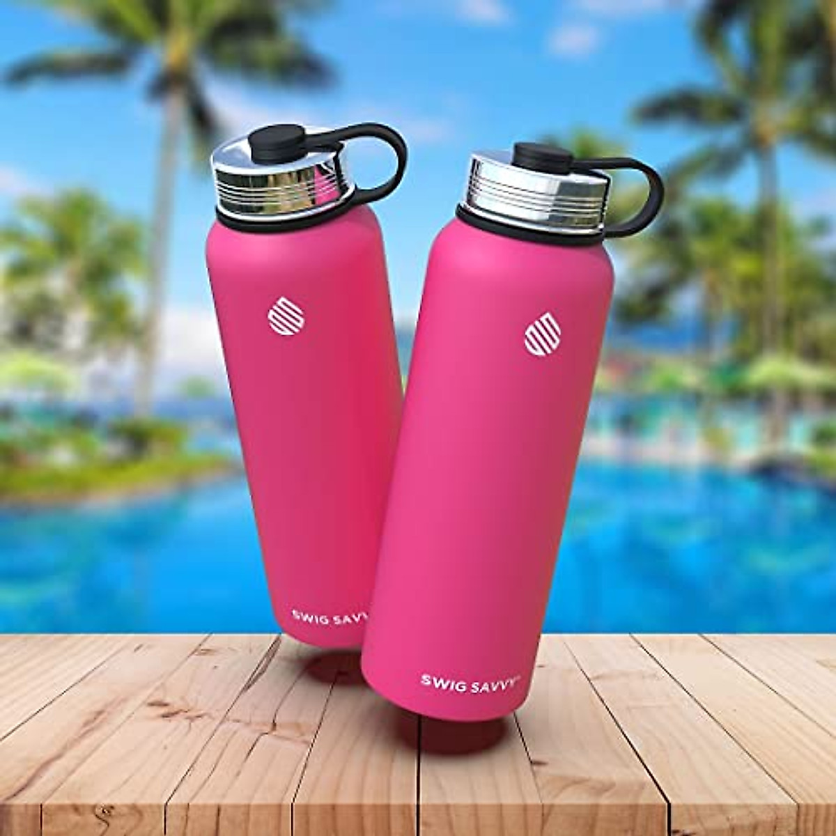 Swig Savvy Sports Water Bottle, Vacuum Insulated Stainless steel, Double Wall Wide Mouth Leakproof Lid - 18oz (Pink)