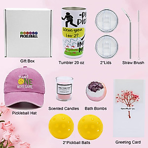 Chilltreads Pickleball Gifts for Women, Pickleball Gift Basket with Travel Tumbler Pickleball Hat, Funny Pickleball Accessories Gifts for Pickleball Lovers, Pink