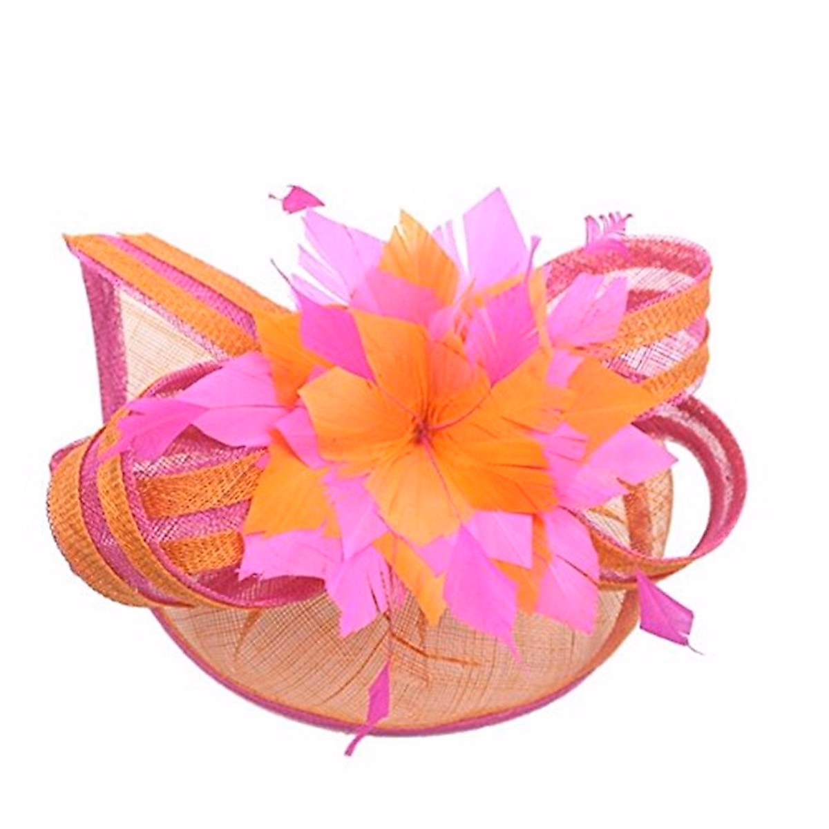 Lawliet Womens Sinamay Feather Fascinator Cocktail Hat Headband Church Wedding A268 (Orange Mix Pink)