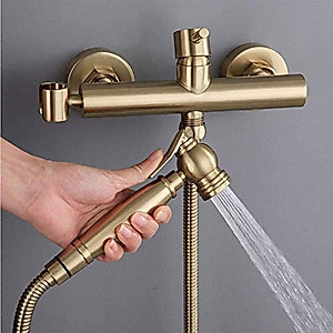 MINJING Toilet Bidet Faucet Gold, Solid Brass Wall Mount Handheld Bathroom Bidet Sprayer, Warm Cold and Hot Mixer Faucet, Single Handle Shattaf Spray Faucet