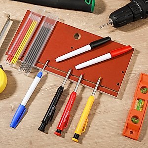Mechanical Carpenter Pencil Set, 3 Pcs Woodworking Pencil with Built in Sharpener and 12 Pcs Refills, 3 Pcs Long Nose Deep Hole Marker Pen, Scriber Marking Tools for Architect (Red, Black, Yellow)