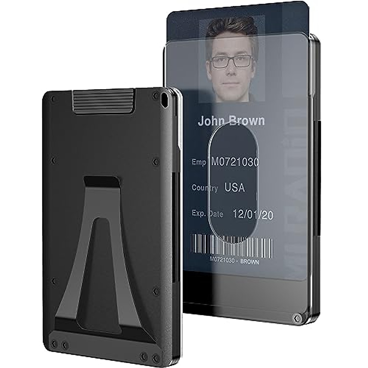 umoven Minimalist Wallet For Men - Aluminum Slim Stretchable Belt Draw-Out Metal Wallet with 1 Clear window ID Badge Holder, Holds up 15 Cards with Cash Strap. (Clip-Grey)