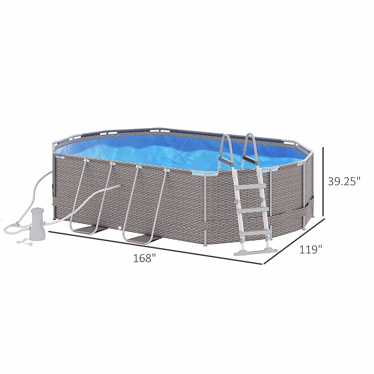 Outsunny 14' x 10' x 3' Above Ground Swimming Pool, Non-Inflatable Rectangular Steel Frame Pool with Filter Pump, Safety Ladder for 1-6 People, Gray