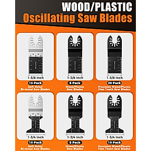 Kyoffiie 60Pcs Oscillating Tool Blades, Universal Metal Wood Plastic Multitool Blades Quick Release Saw Blades Compatible with Fein Multimaster, Milwaukee, Makita, Bosch, Dewalt, Ryobi, Craftsman