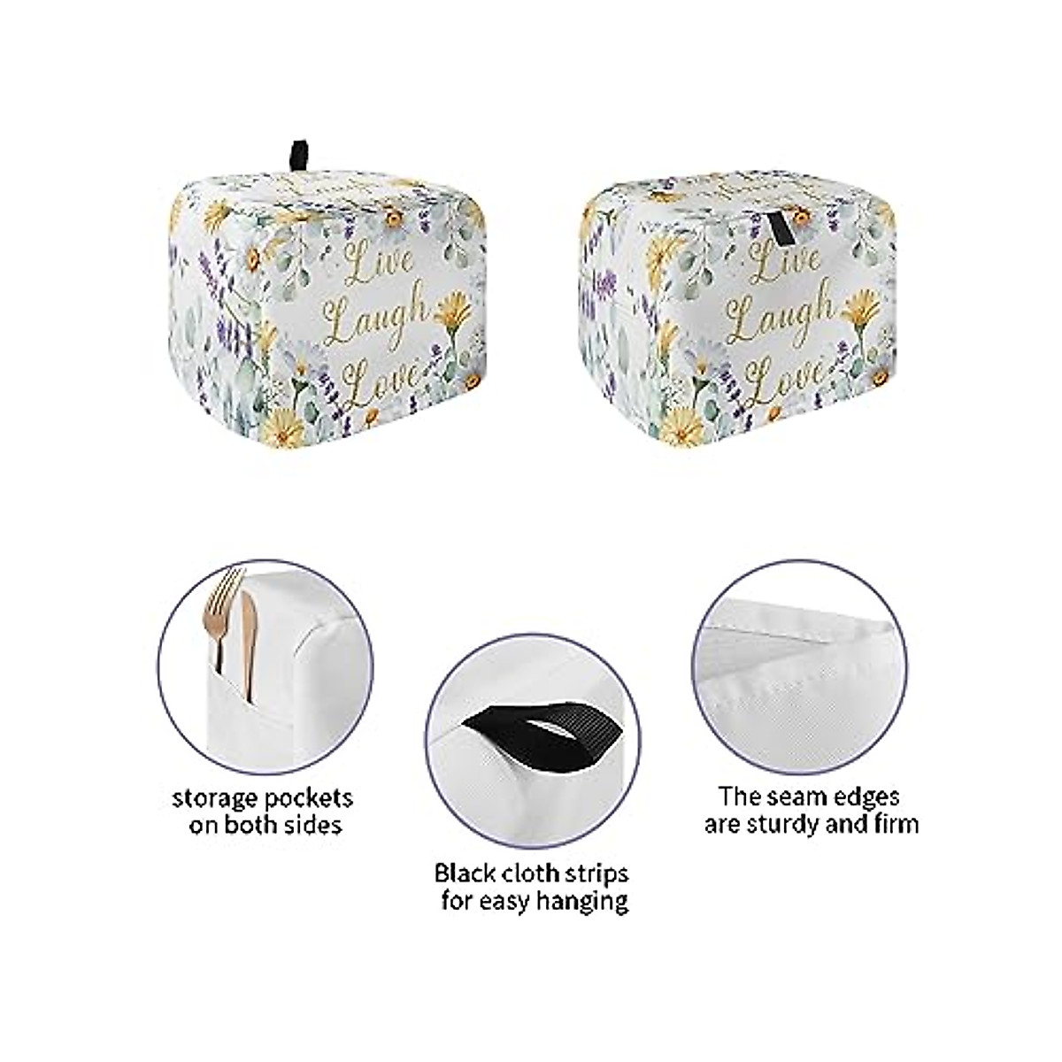 Toaster Dust Cover for Kitchen 4 Slice, Eucalyptus Leaves Daisy Flower Lavender Live Laugh Love Bread Maker Covers Toasters for Fingerprint Protector Small Appliance Covers Accessories (12x11x8in)