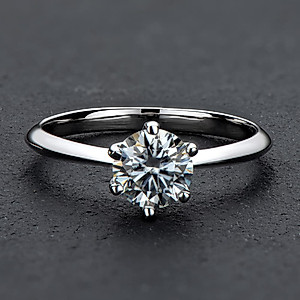 WOAINI 0.5-3 Carat Moissanite Ring, Platinum Plated Sterling Silver Round Cut Solitaire Ring for Women, Engagement, Promise, Wedding