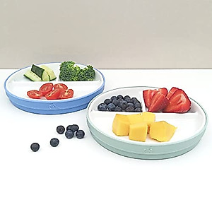 Elk and Friends 6.7&quot; Kids Porcelain White Plates with Silicone Sleeves | Divided Plates | Suitable for Kids/Toddlers | Microwave &amp; Dishwasher Safe | Non Slip | Snack Dishes