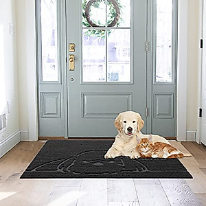 Yimobra Dirt Trapper Door Mat Outdoor Entrance, Muddy Paws Dog Door Mat at Home Entryway, Heavy Duty Durable Front Door Mats, Natural Rubber Backing, Non-Slip, Low Profile, 29.5 x 17, Black