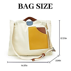 JBB Women's Tote Bag Crossbody Canvas Bags Handbags with Pockets Purses Shoulder Splicing Work Travel White