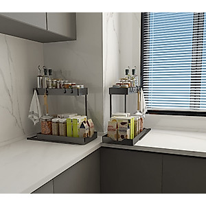 JINEWA Under Sink Organizers and Storage, 2 Pack Large Capacity Heavy Load Pull-out Under Sink Shelves with Sliding Drawer for Kitchen and Bathroom, 2 Tier Under Sink Storage Organizer,Black (BLACK)