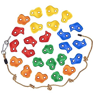 SEKKVY 25 Rock Climbing Holds with 6.56Ft Knotted Climbing Rope, Kids Climbing Holds for Indoor Outdoor Play Set, Rock Wall Climbing Kit with Mounting Hardware, Multi-Color