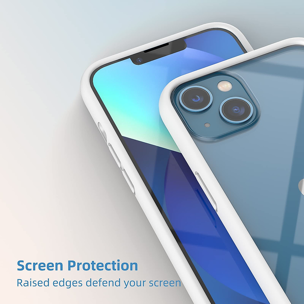 ARSUNOVO Compatible with iPhone 13 Bumper Case 6.1 inch, [Raised Edge Protection][Anti-Silp][Anti-Fingerprint] Soft Slim Protective Frame Bumper Cover Case Come with Hard PC Backplate, White