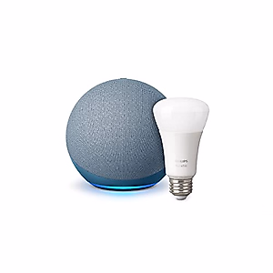 Echo (4th Gen) | Glacier White with Philips Hue White Smart Bulb