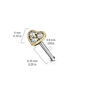 Amelia Fashion 20 Gauge CZ Set Heart Nose Bone Stud 316L Surgical Steel (Choose Color) (Red)
