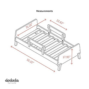 dadada Muse Toddler Bed with Removable Rails – Toddler and Kids Bed Set Fits Standard Crib Mattress, Holds up to 50 Lbs. – Modern, Easy-to-Assemble, 55.15x 31.26x17.95 in. Gray + Natural …