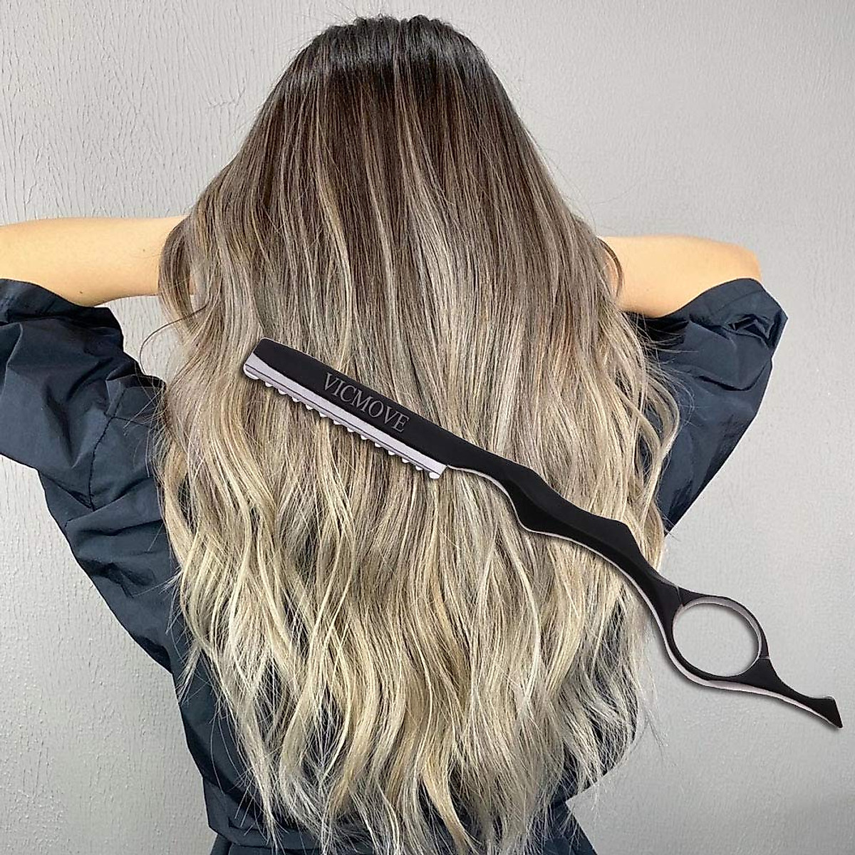 Professional Hair Styling Thinning Texturizing Cutting Feather Razor + 10 Replacement Blades Stainless Steel Black Color