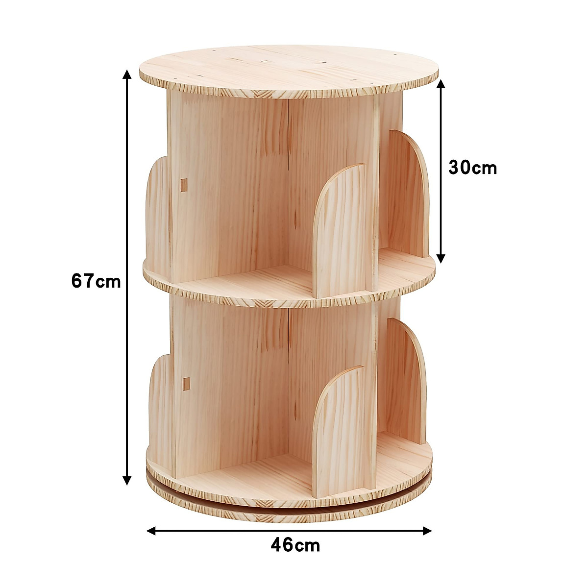 INTEXCA & DESIGN 2 Tier Rotating Bookshelf, 360° Solid Wood Rotating Stackable Shelves Bookshelf Organizer for Home, Bedroom, Office_IntexcaUS