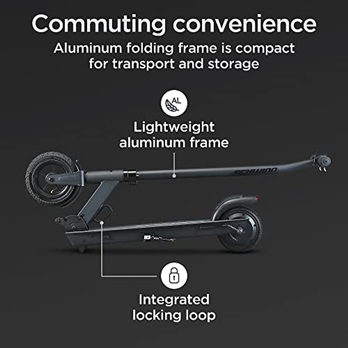 Schwinn Tone 2 Mens and Womens Electric Scooter, Fits Youth/Adult Riders Ages 13+, Max Rider Weight 220lbs, Max Speed of 15MPH, Lightweight, Folding, Locking Aluminum Frame, Black
