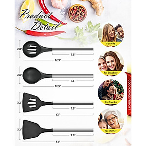 4 Pcs Silicone Kitchen Utensils Set, Wok Spatulas-Slotted Turner-Cooking Spoon-Slotted Spoon, Non-Stick BPA Free Heat-Resistant Basting Stainless Steel Handle Kitchenware for Cooking, Mixing, Serving