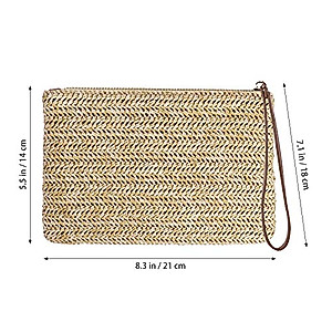 FENICAL Straw Clutch Bag Bohemian Zipper Wristlet Summer Beach Handbag for Women Girls