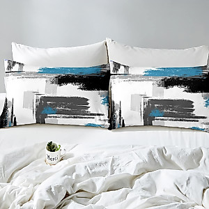 Feelyou Abstract Comforter Cover Set Modern Abstract Art Bedding Set for Boys Girls Children White Grey Blue Pattern Bedding Duvet Cover Set Room Decor King Size Bedspread Cover 3Pcs