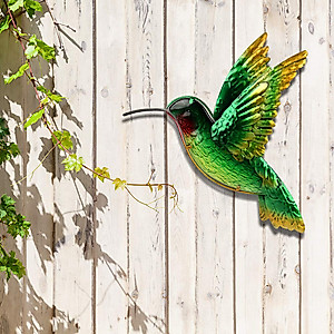 John's Studio Metal Hummingbird Wall Decor Bathroom Glass Art Iron Sculpture Outdoor Hanging Decoration for Home Bedroom Garden Patio Porch or Fence - Green