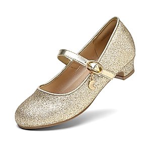 DREAM PAIRS Girls Mary Jane Low Heel Princess Flower Wedding Party Pump Dress Shoes KFL219 Gold Size 2 Little Kid