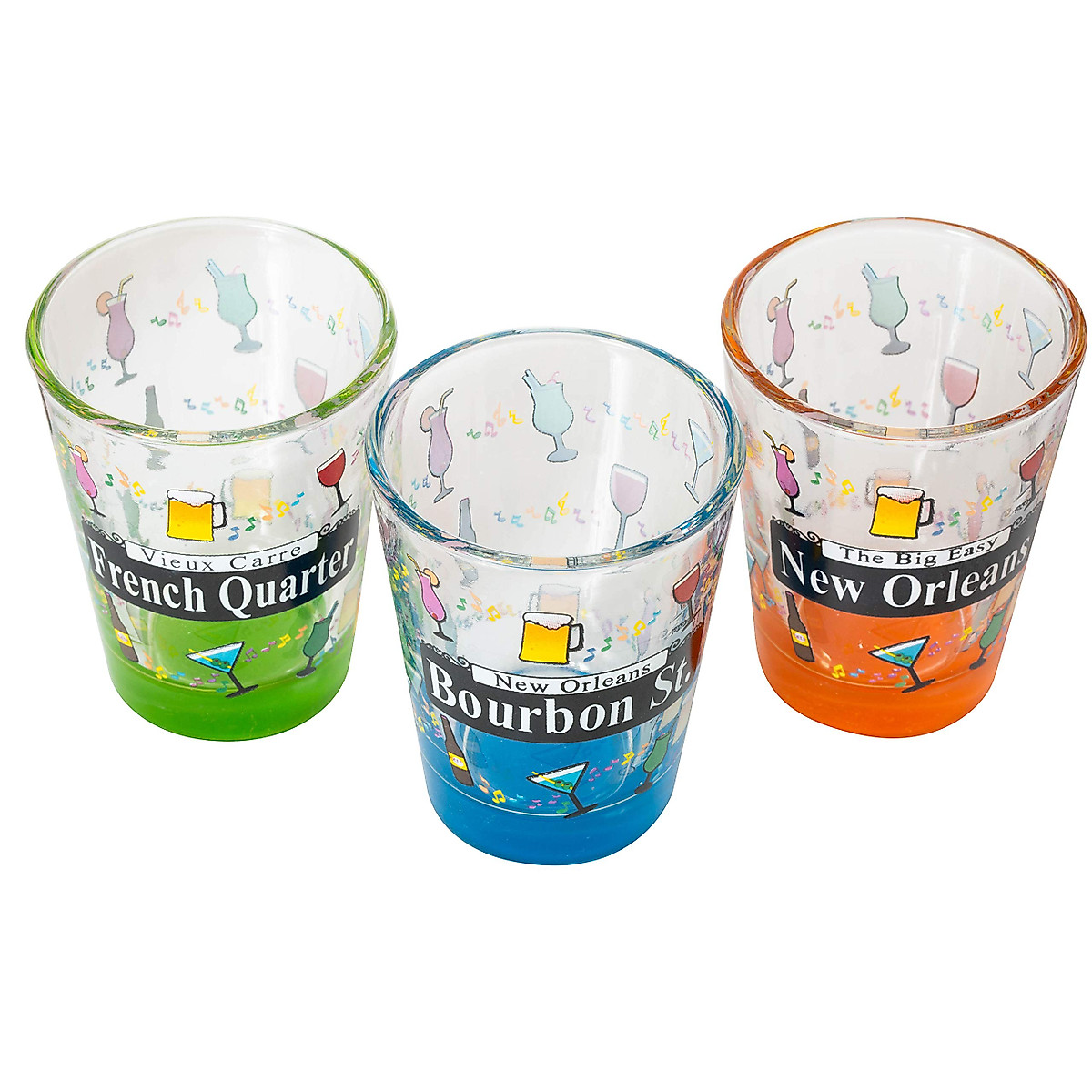 Set of 3 New Orleans Street Sign Mardi Gras Souvenir Shot Glasses
