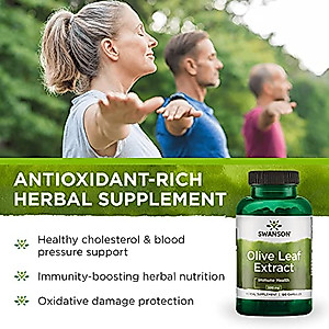 Swanson Olive Leaf Extract Capsules with 20% Oleuropein - Provides Immune Support, Promotes Cardiovascular System Health, and Supports Healthy Blood Pressure - (120 Capsules, 500mg Each)