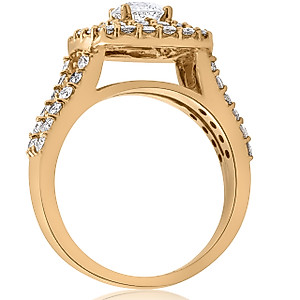 2ct Diamond Engagement Double Cushion Halo Wedding Ring Set 10k Yellow Gold - Size 5.5