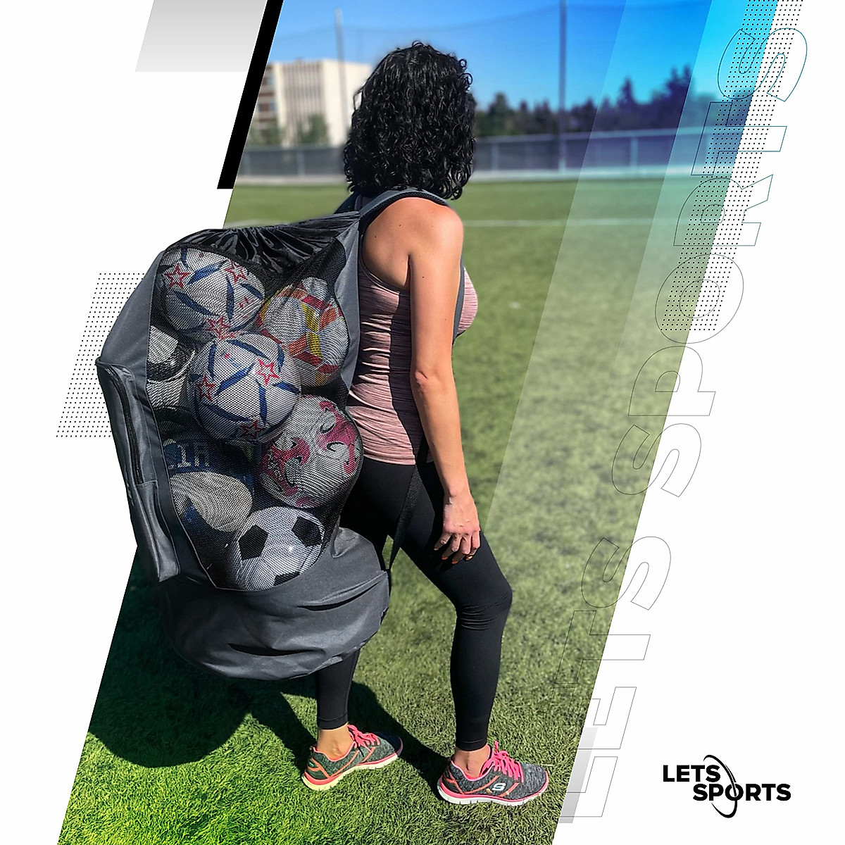 LETS Sports Soccer Ball Bag, Basketball Ball Bag for Coaches, Extra Large Mesh Drawstring Training Equipment Ball Storage Bag, Heavy Duty Football & Accessories Holding Bag