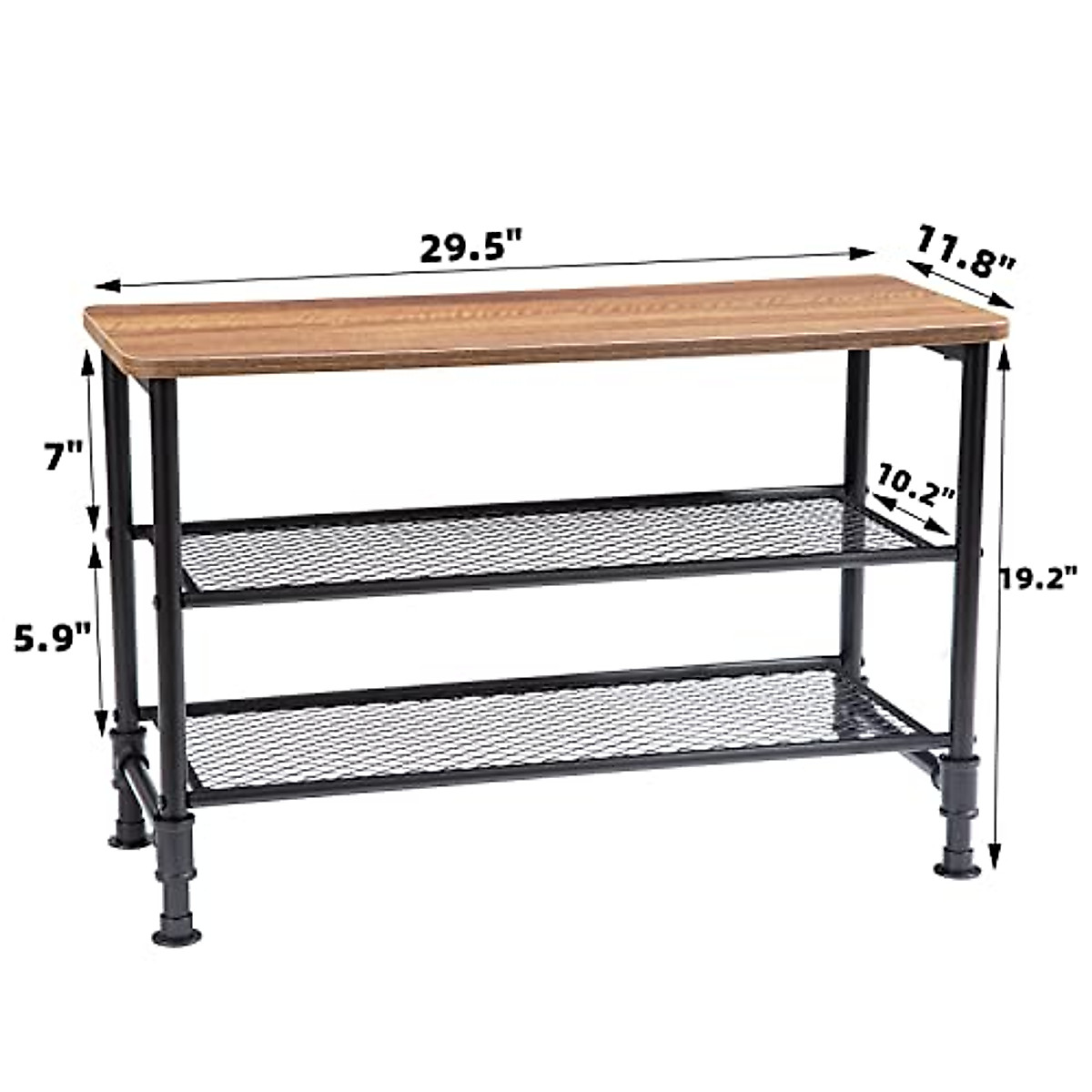 TEAKMAMA 3-Tier Shoe Bench, Shoe Rack, Shoe Shelf Storage Bench with Metal Mesh Shelves and Seat, Wood Free Standing Shoe Organizer for Entryway, Outdoor, Living Room