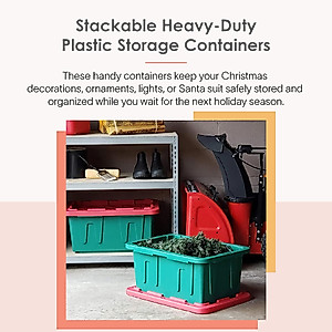 HOMZ 27-Gallon Stackable Plastic Holiday Storage Container, Heavy-Duty Nesting Christmas Storage Bins with 4-Way Handles, Green/Red, 4 Pack