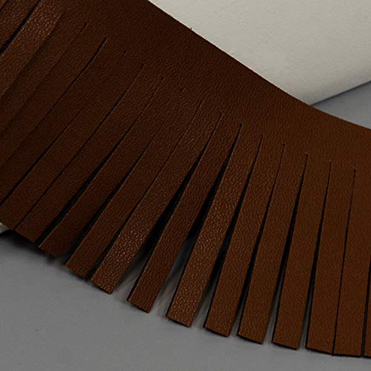 Trims by the Yard 2" Premium Vegan Leather Fringe Trim | Brown | (5 yard cut)