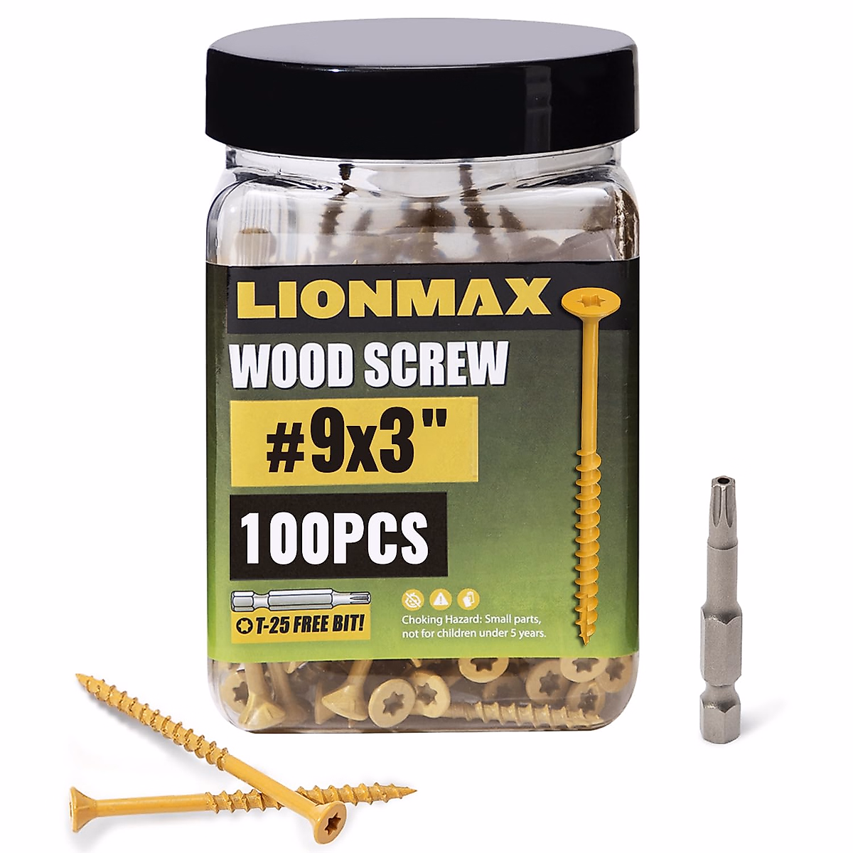 LIONMAX Deck Screws 3 Inch, Wood Screws #9 x 3, 100 PCS, Rust Resistant, Exterior Epoxy Coated, Outdoor Decking Screws, Torx/Star Drive Head Deck Screw, T25 Star Bit Included, Tan