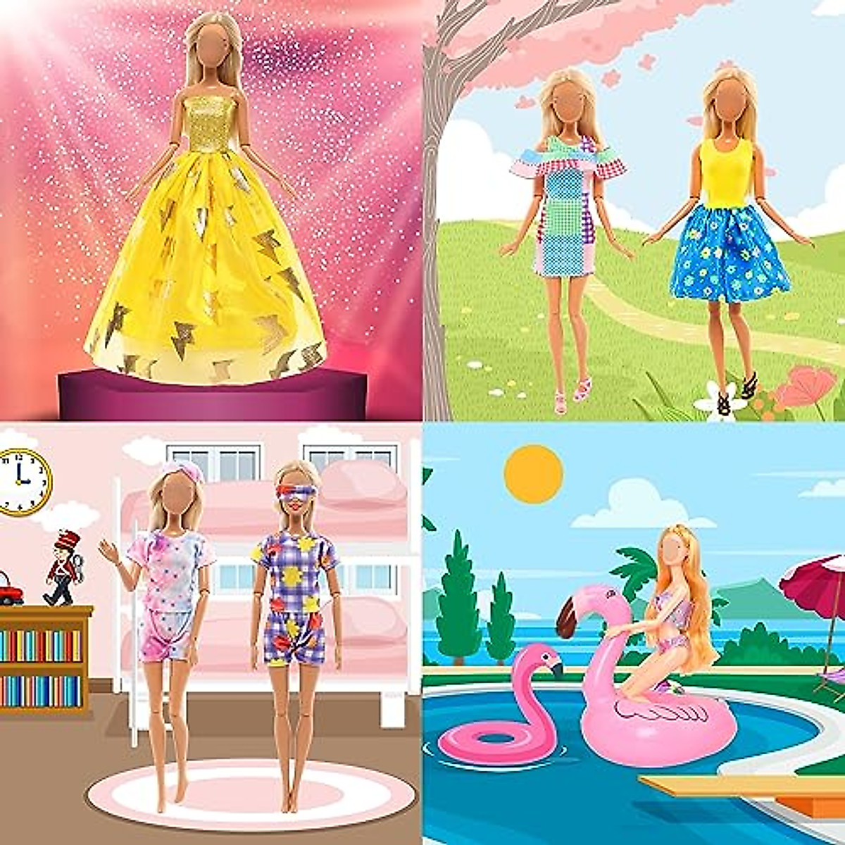 BARWA 35 Pack Doll Clothes and Accessories 5 PCS Fashion Dresses 3 PCS Gown Dresses 3 Bikini Swimsuits 5 Outfits 10 Shoes 5 Glasses for 11.5 inch Doll